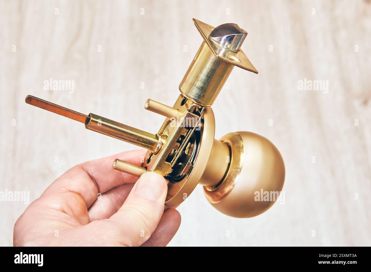 Door knob assembly displays partially disassembled state, exposing its ...