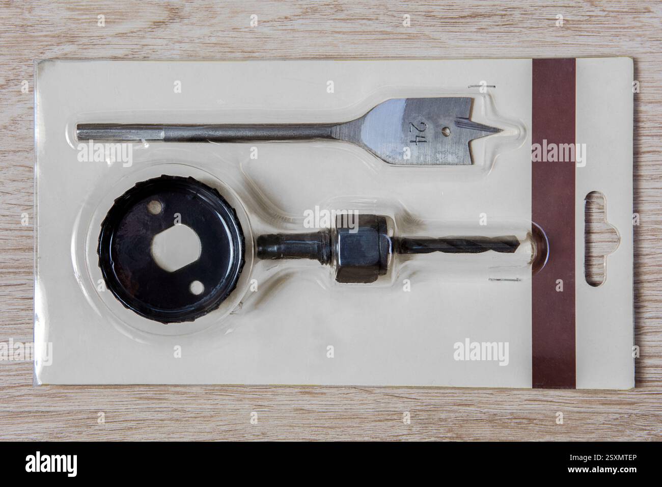 Drill set for door lock opening hole installation Stock Photo - Alamy