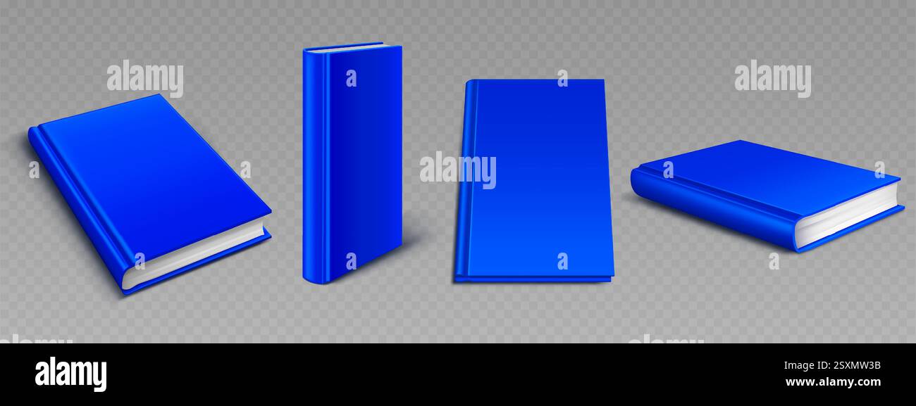 Blue hardcover book mockup set displayed from different angles showing ...