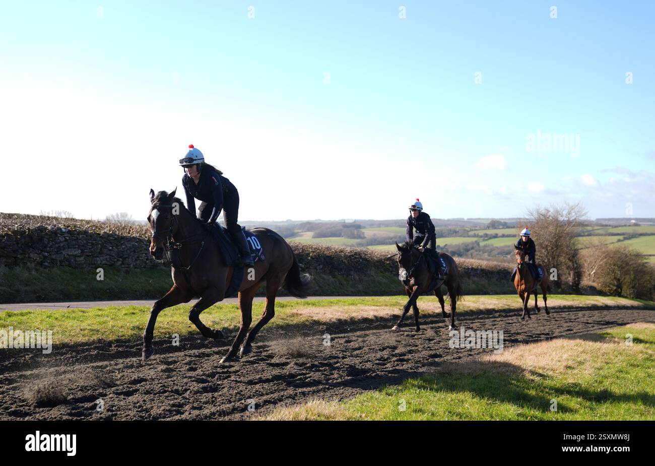 Crebilly leads horses on the gallops during a visit to Jonjo and AJ O ...