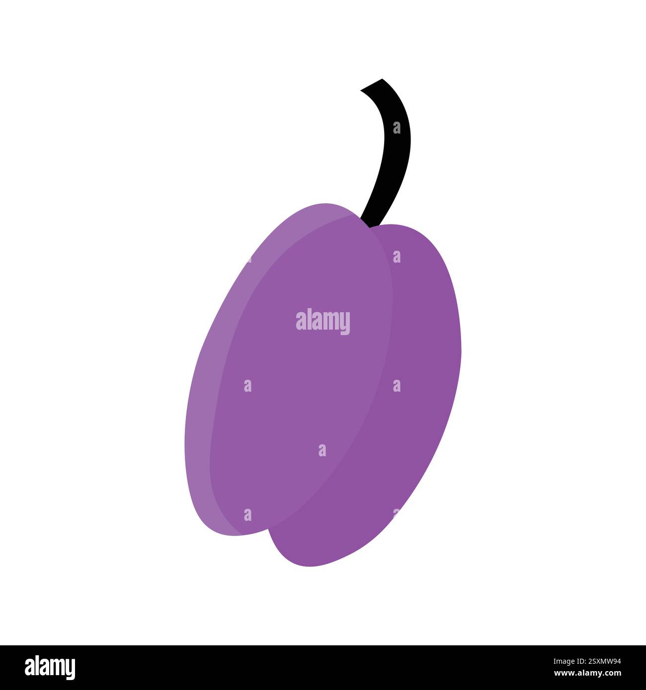 Simple doodle illustration of a purple plum with a black stem isolated ...