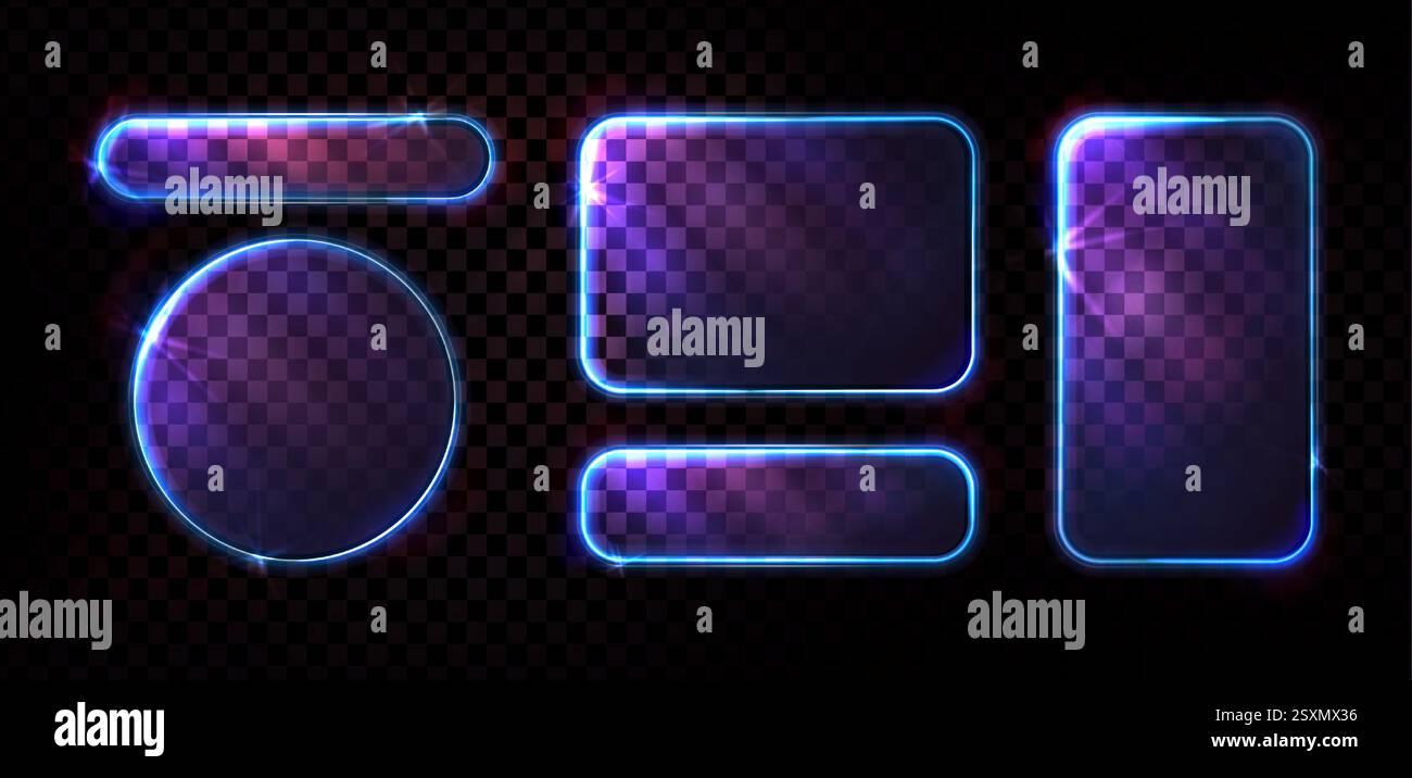 Neon glass frames set with glowing blue edges, purple light effects on ...