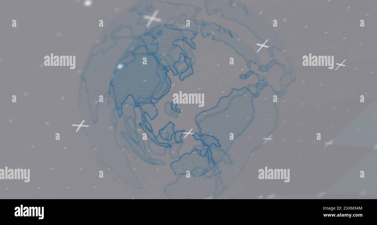 Image of shapes moving over spinning globe Stock Photo - Alamy