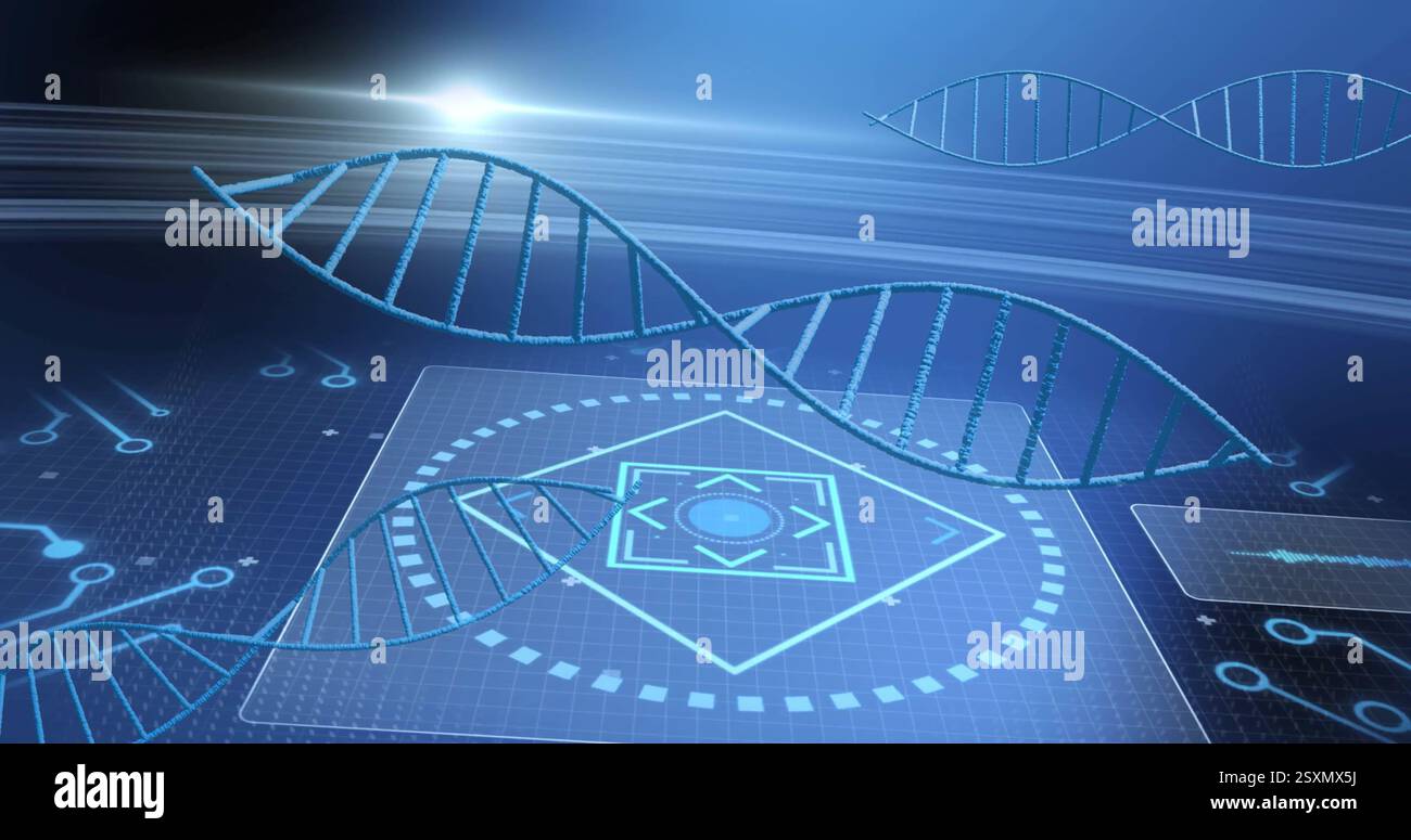 Image of dna strands over scope scanning Stock Photo - Alamy