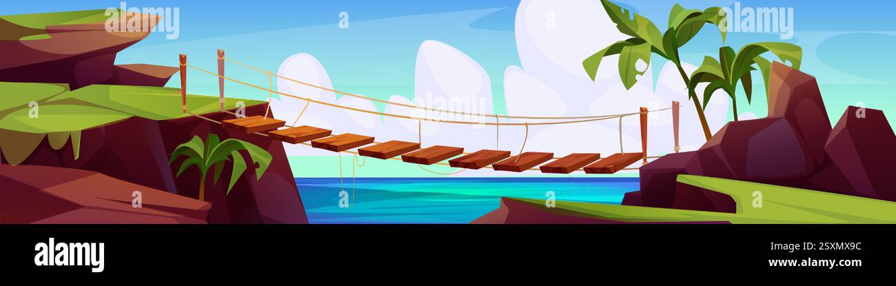 Footbridge hanging between rocks Stock Vector Images - Alamy