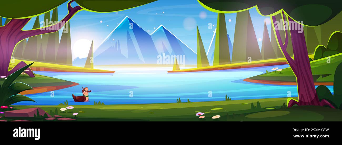 Mountain river among trees on Stock Vector Images - Alamy