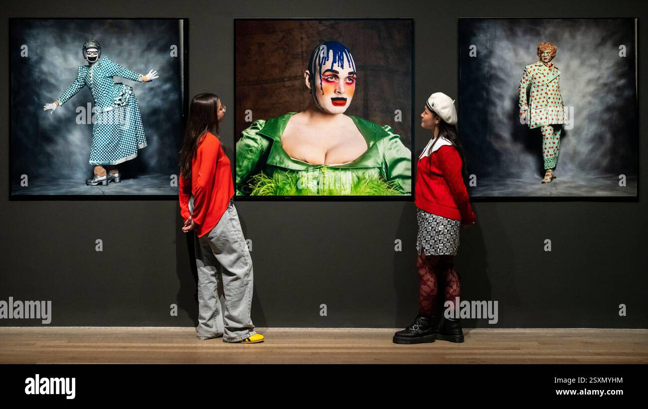 London, UK. 25 February 2025. Staff members with images in the Session ...