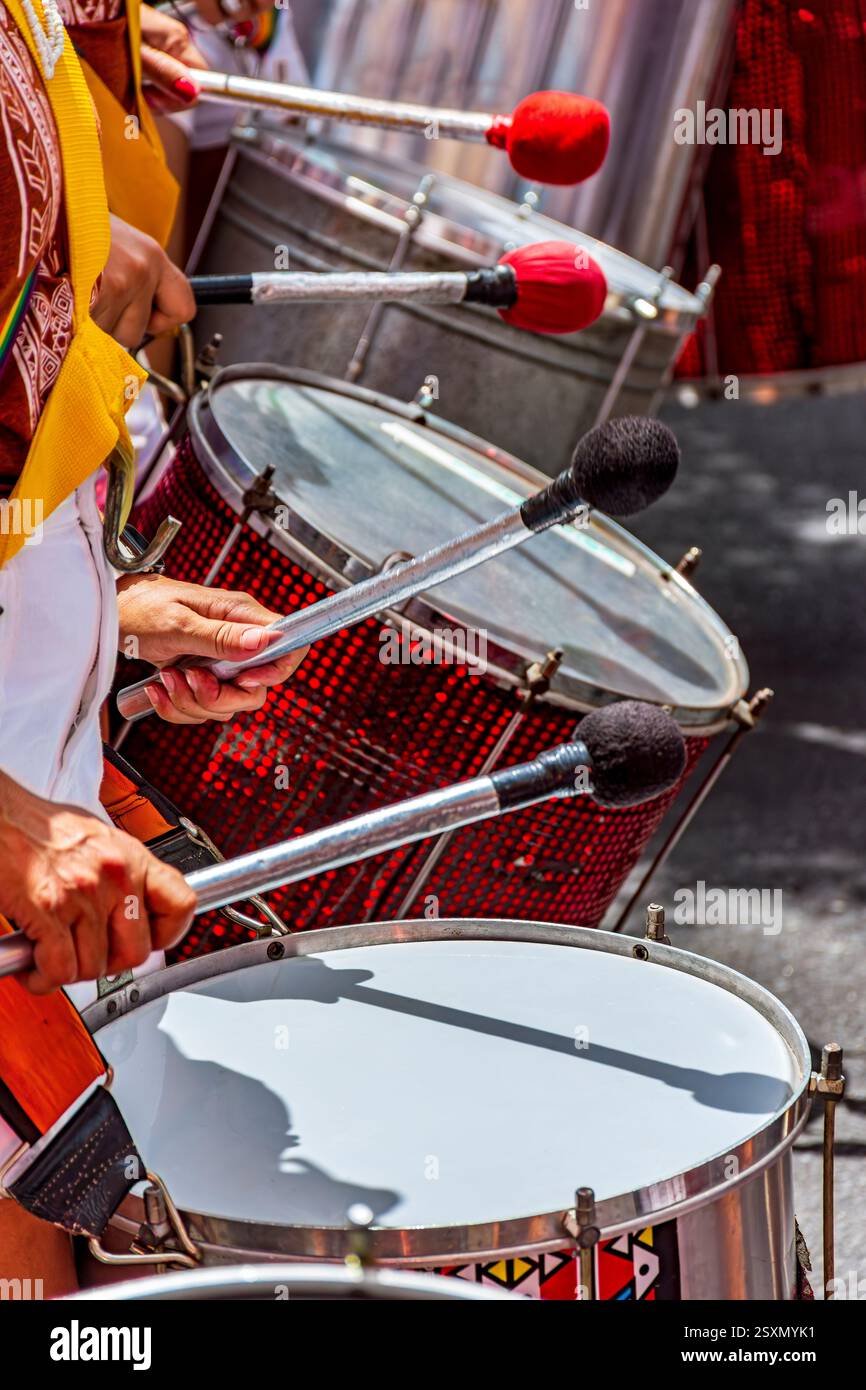 Traditional street carnival in Brazil with its colorful drums Stock ...