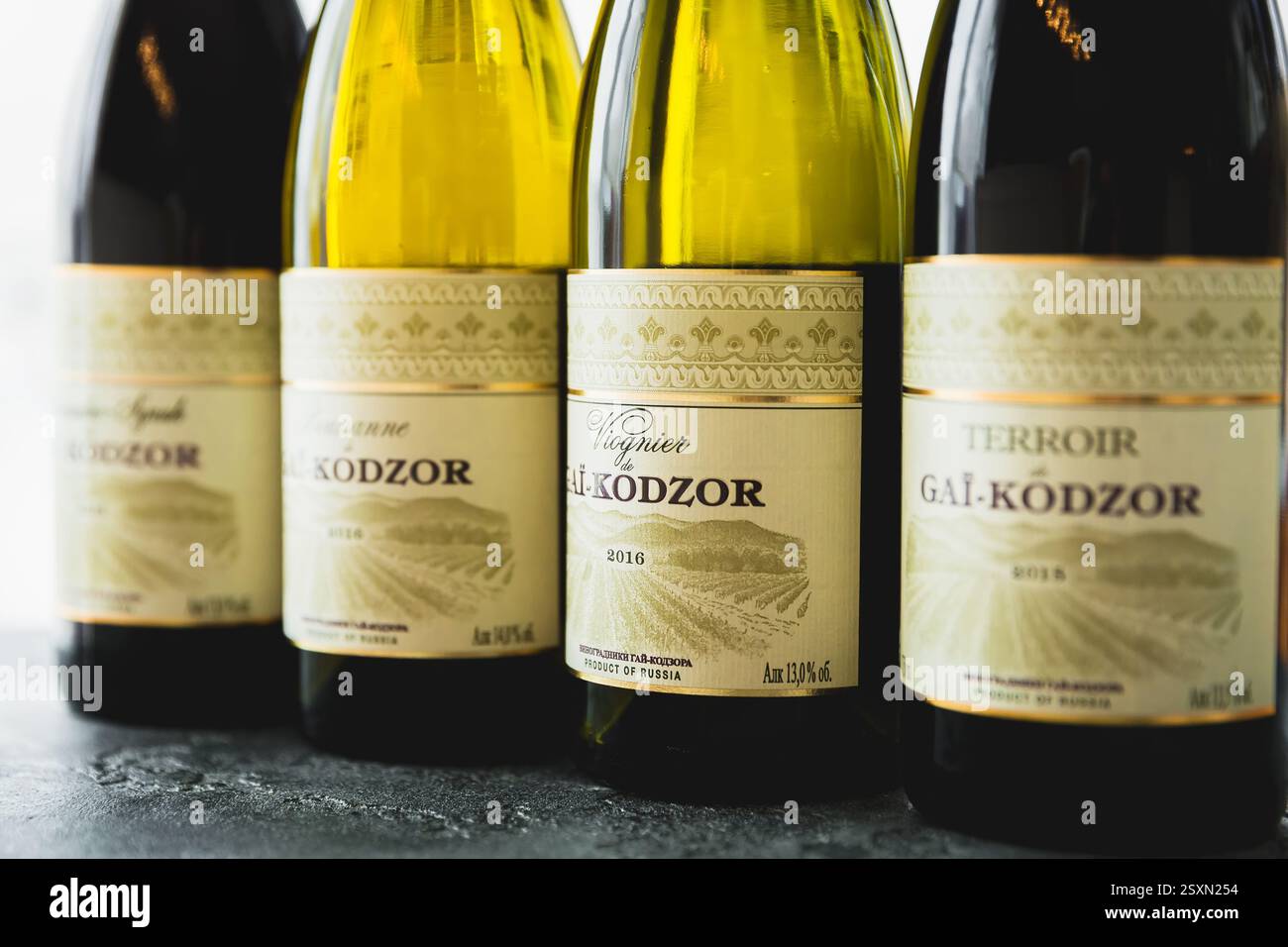 February 6, 2025. Gelendzhik, Russia. Assorted Russian wine in bottles ...