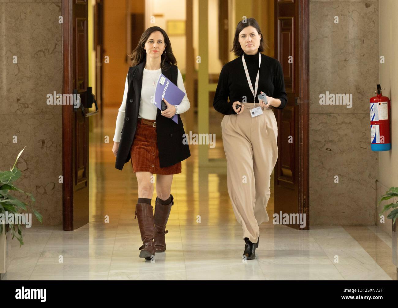 Podemos spokeswoman in Congress, Ione Belarra (l), on her arrival at ...