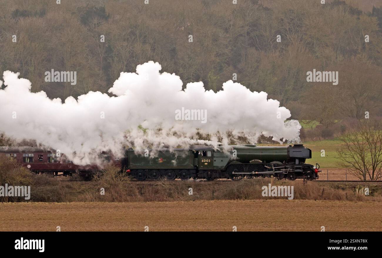 The world-famous Flying Scotsman 60103 steam train locomotive starts ...