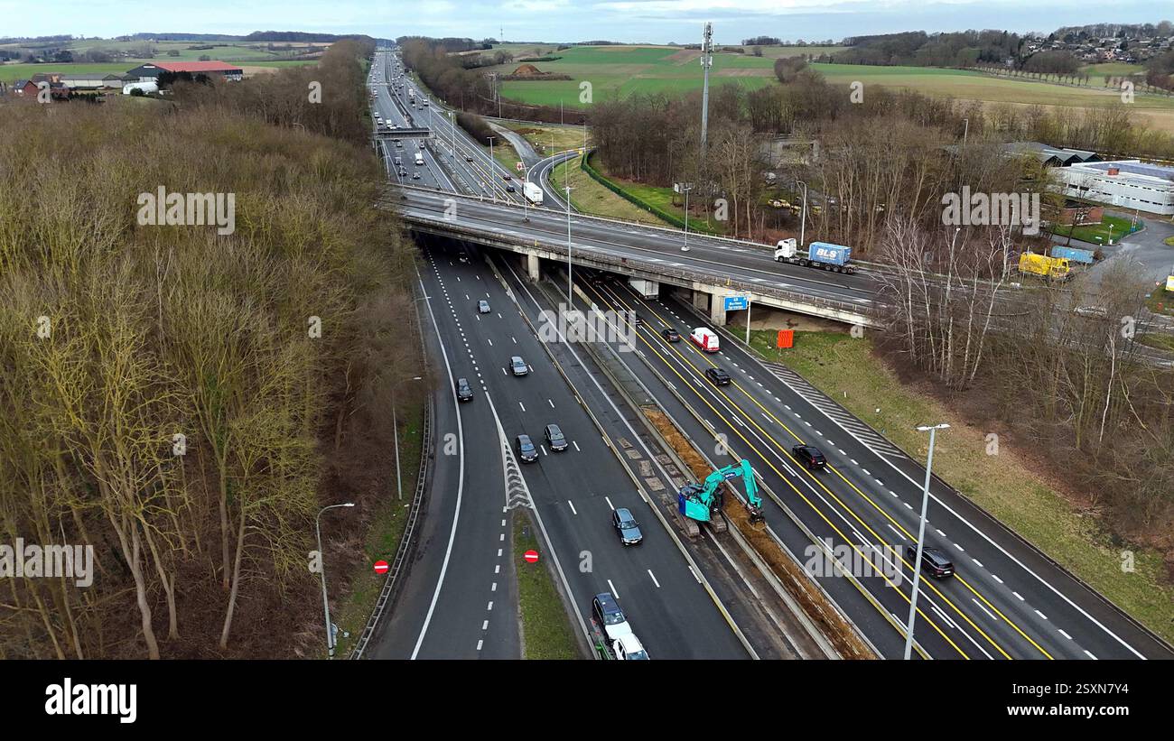 Aerial drone picture of the construction site for the renovation of a ...