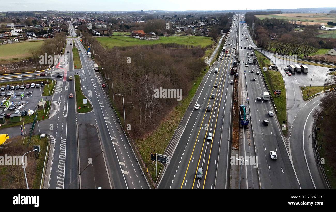 Aerial drone picture of the construction site for the renovation of a ...