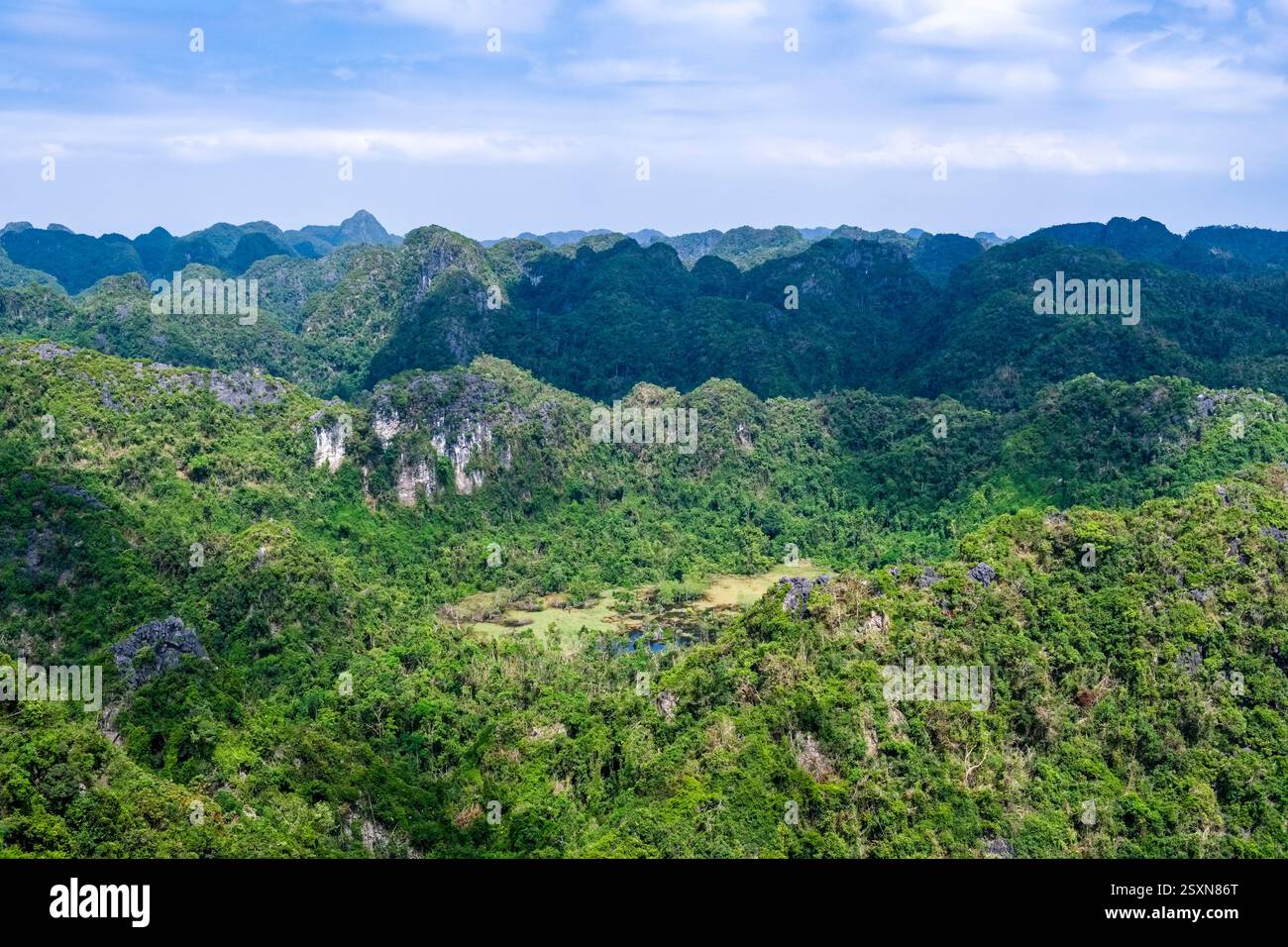 Wooded hills in Cat Ba National Park, established in 1986 and part of t ...