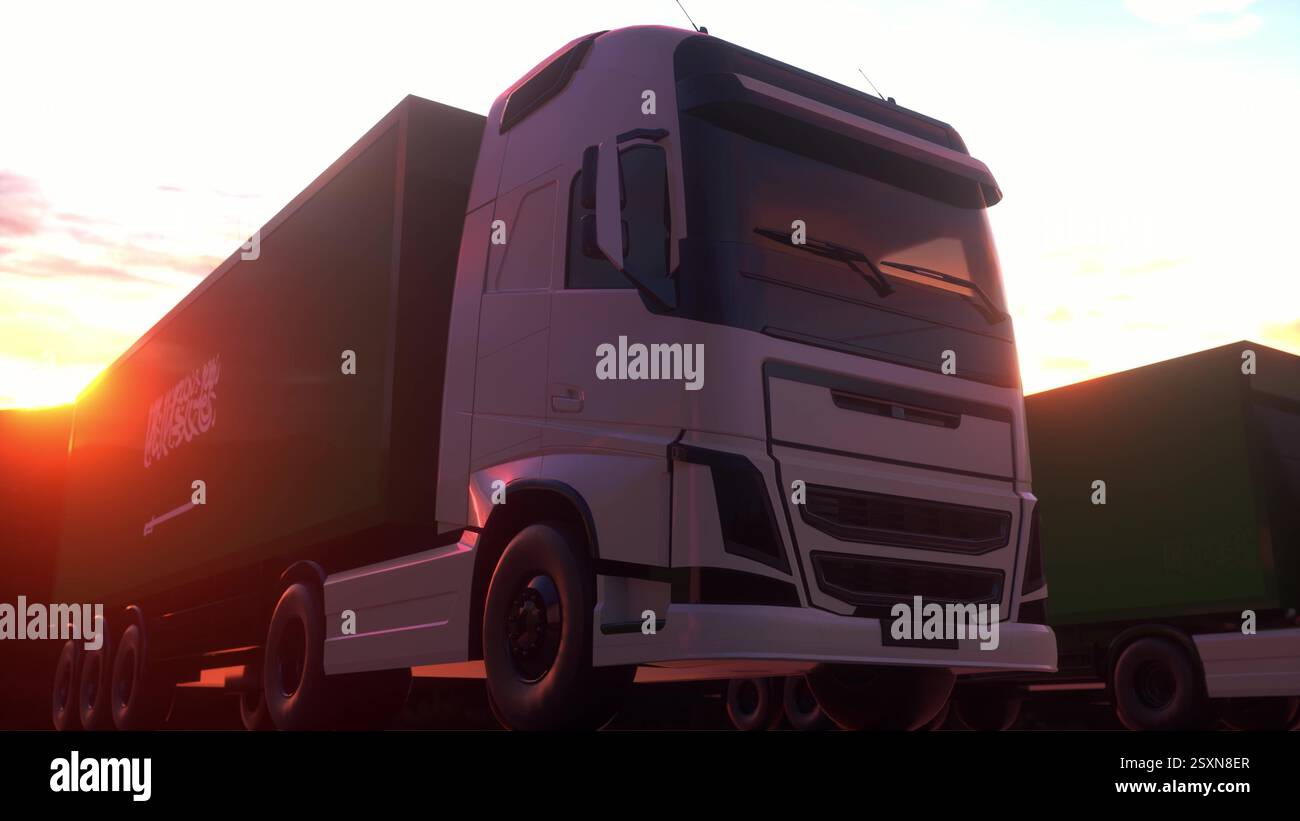 Cargo trucks with Saudi Arabia flag. Trucks from Saudi Arabia loading ...
