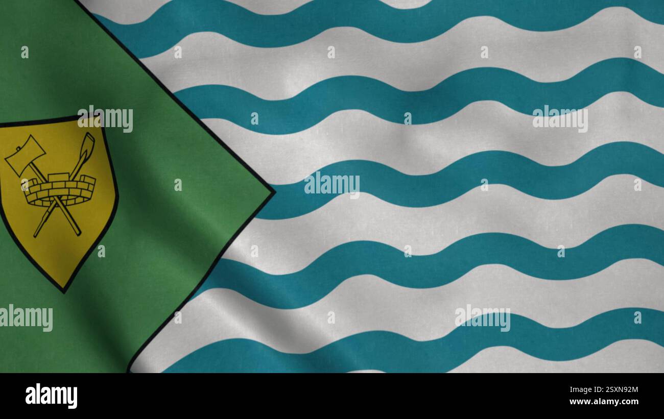 Vancouver flag waving on the wind. Sign of Vancouver, Canada. 3d ...