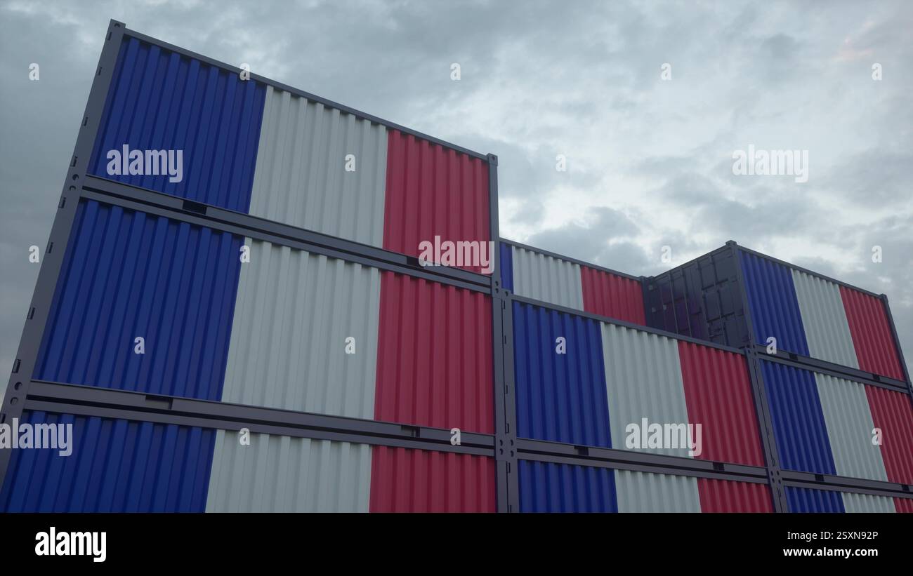 France flag containers are located at the container terminal. France export or import concept ...