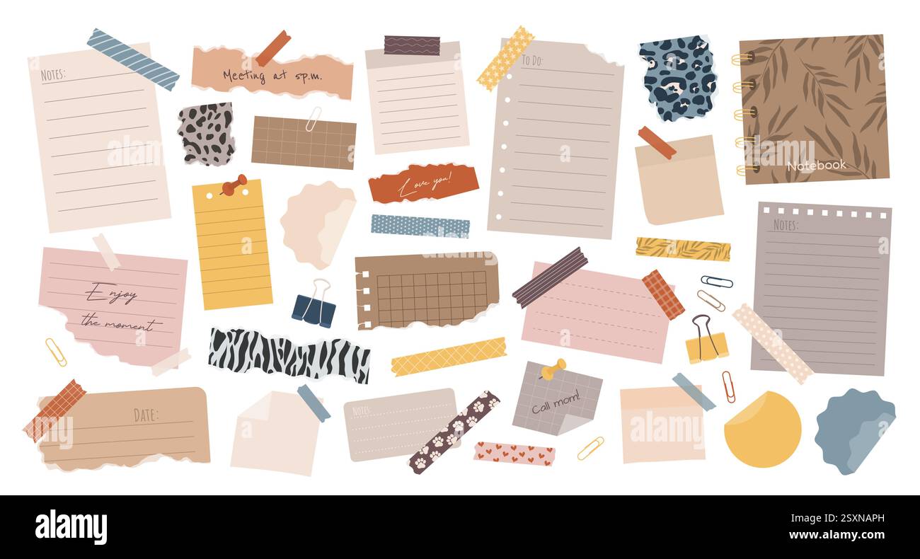 Set of various torn paper notes, stickers, tapes Stock Vector Image ...