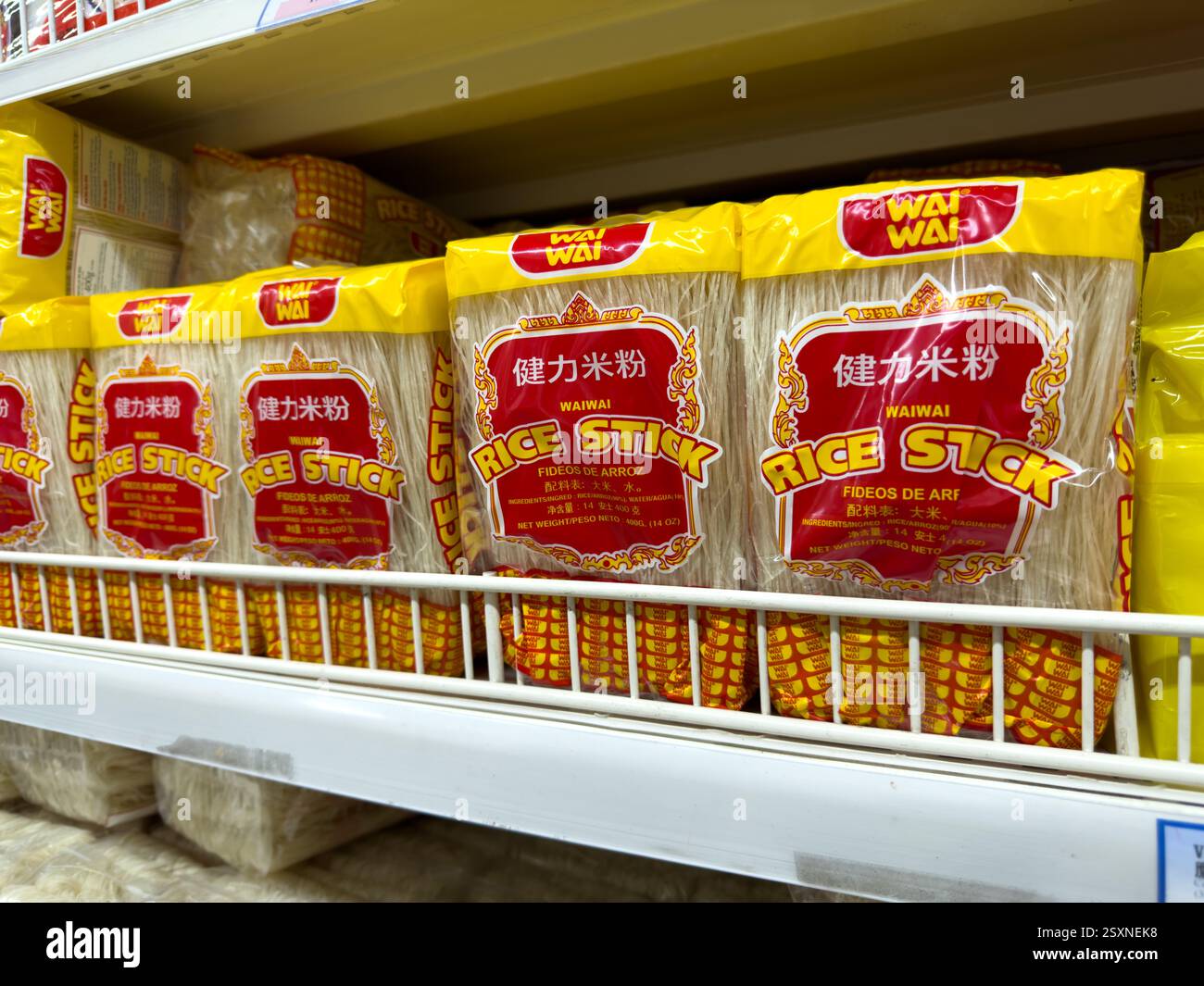 Delicious rice stick packages displayed on supermarket shelves in ...