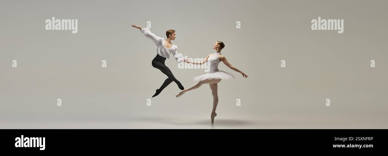 Banner. Ballet duet, young man and woman, dressed elegantly, performing ...