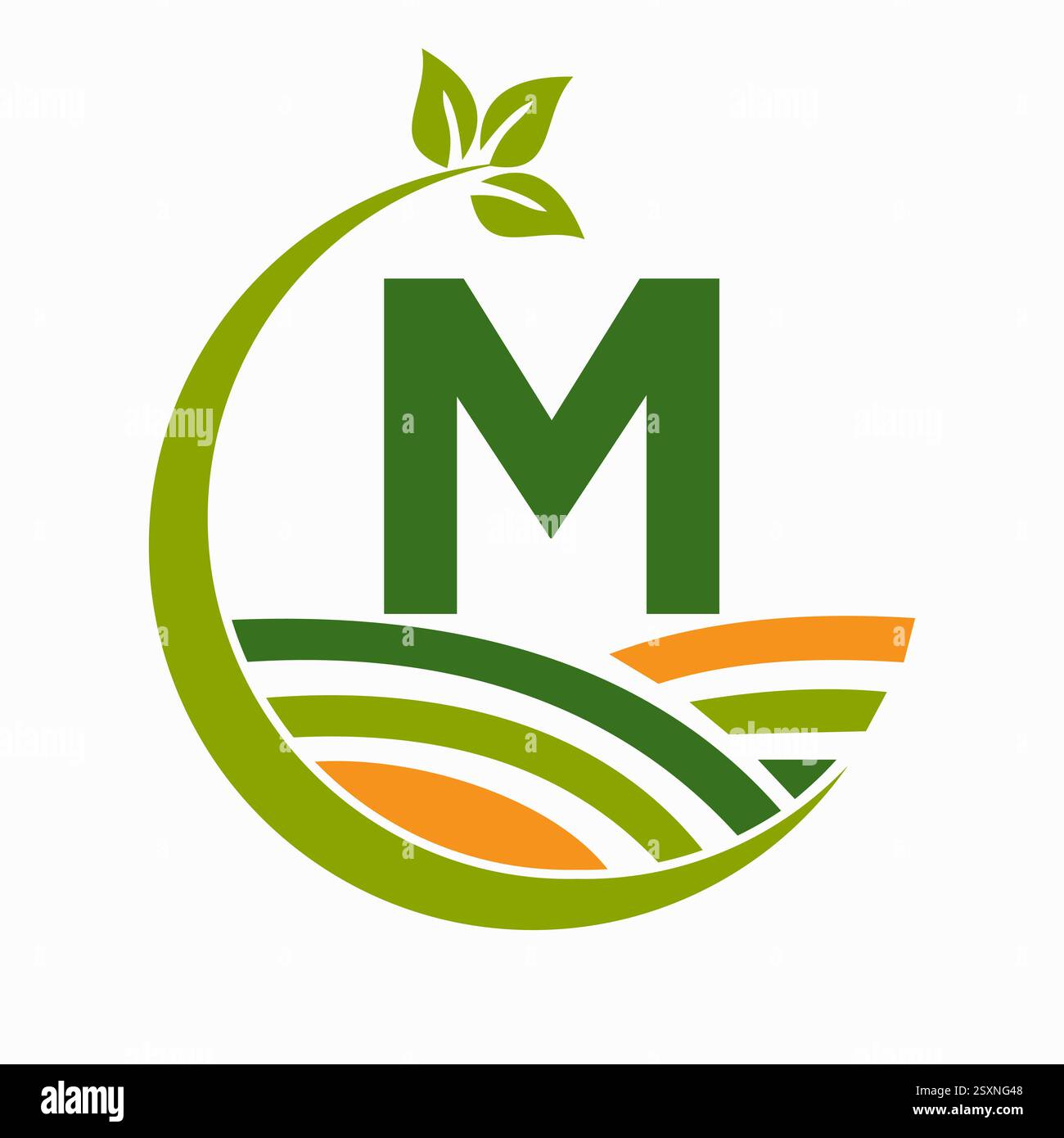 Initial Letter M Agriculture And Farming Logo Combine With Field and ...