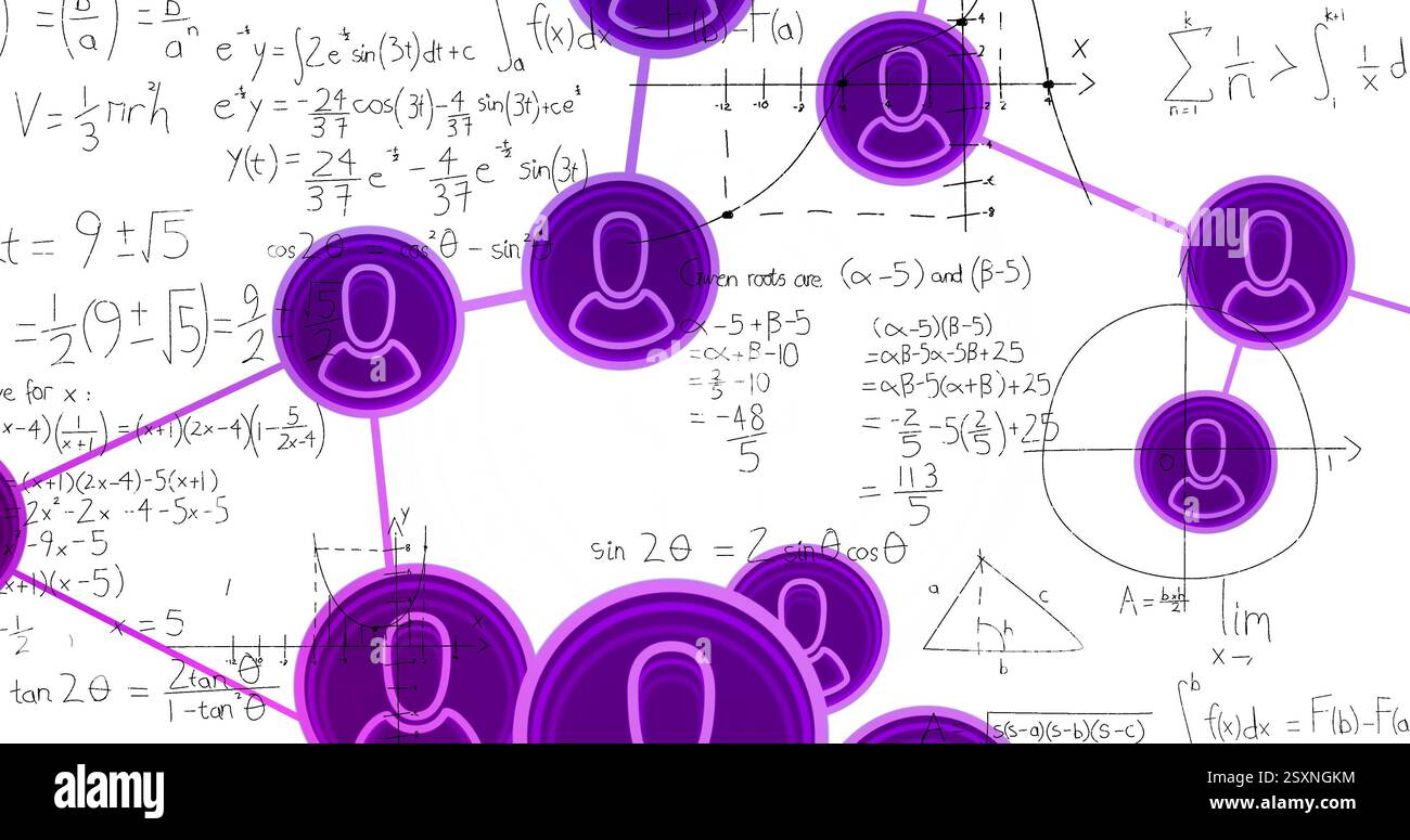 Image of media icons over mathematical equations Stock Photo - Alamy