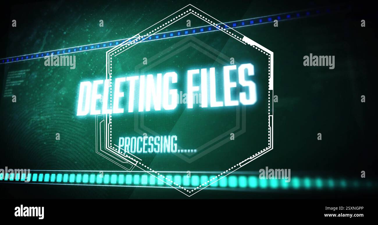 Image of digital data processing and deleting files text over black background Stock Photo - Alamy