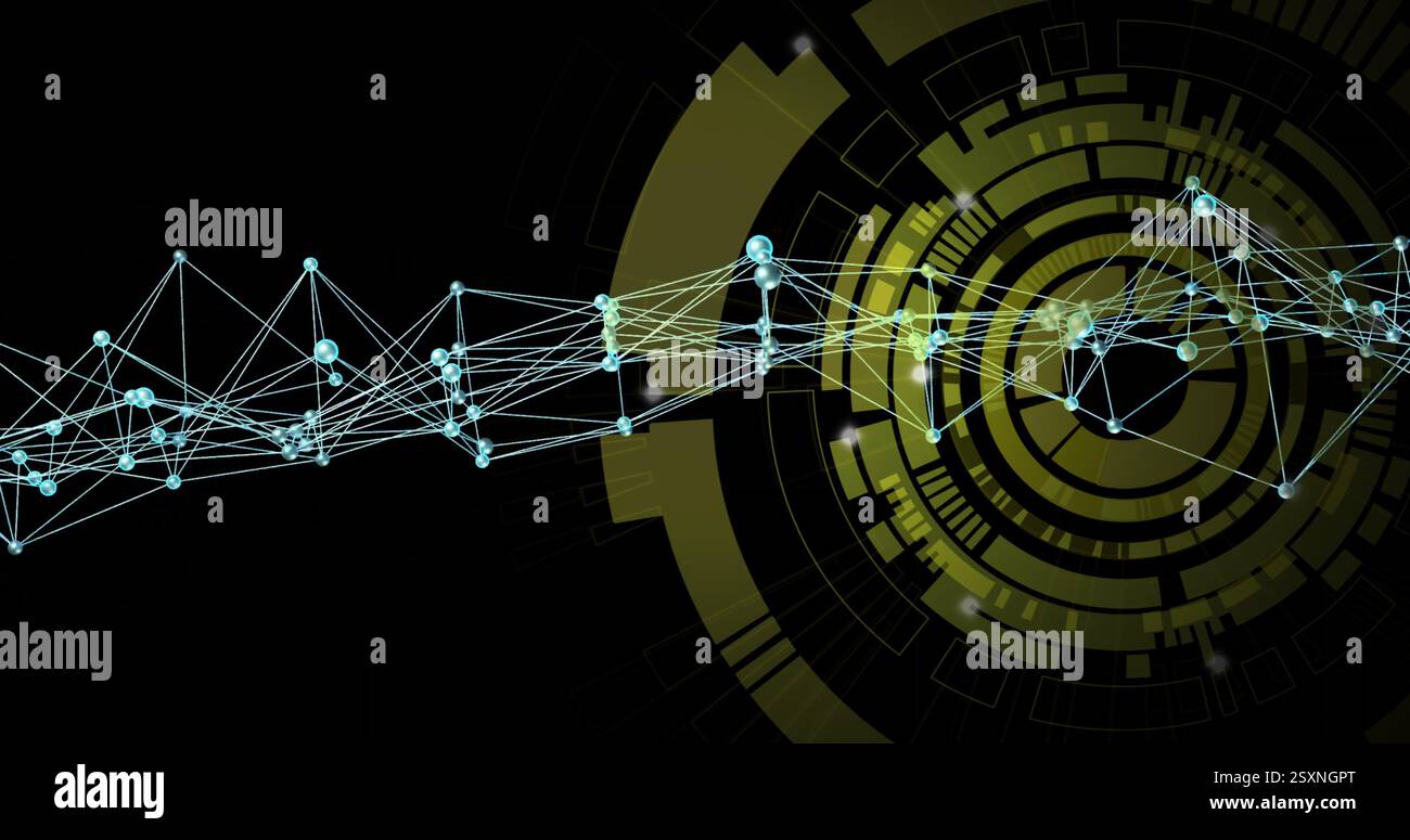 Network of connections and data processing image over futuristic circular interface Stock Photo ...