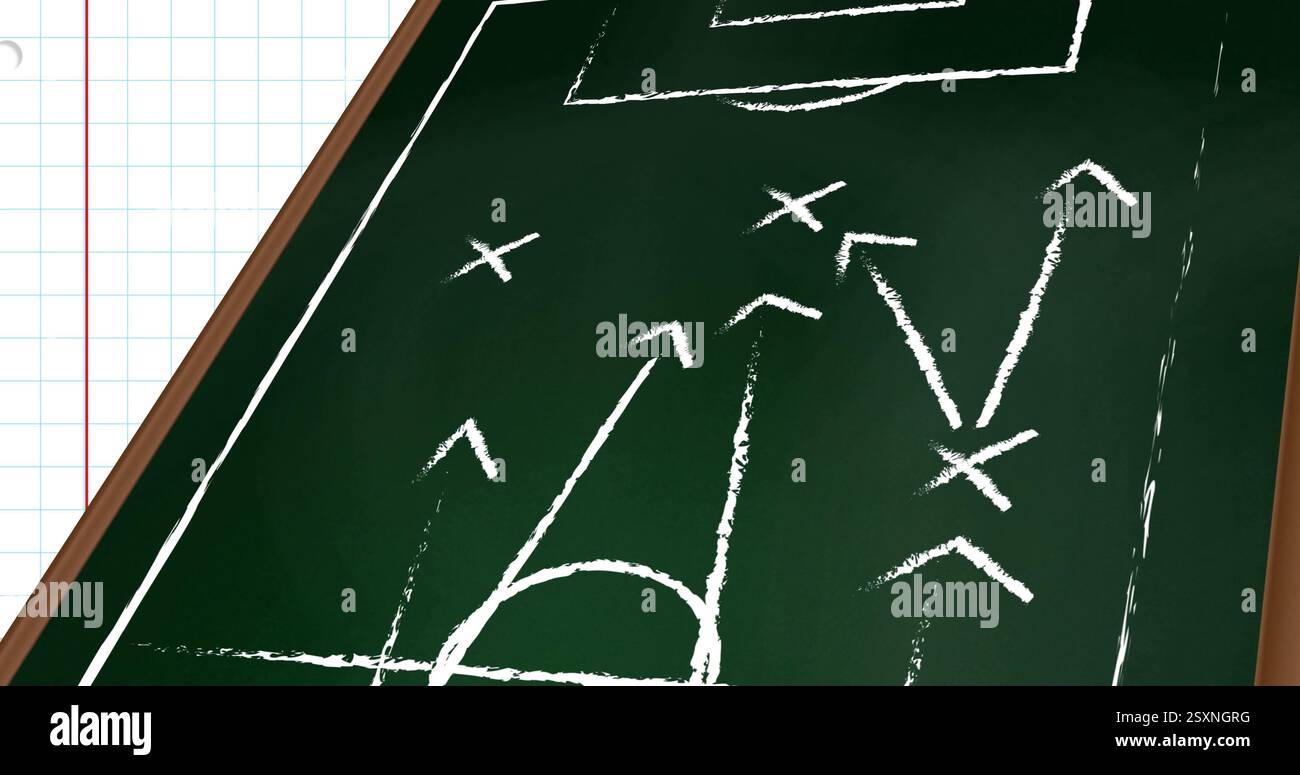 Chalkboard football strategy image with arrows and crosses over green ...