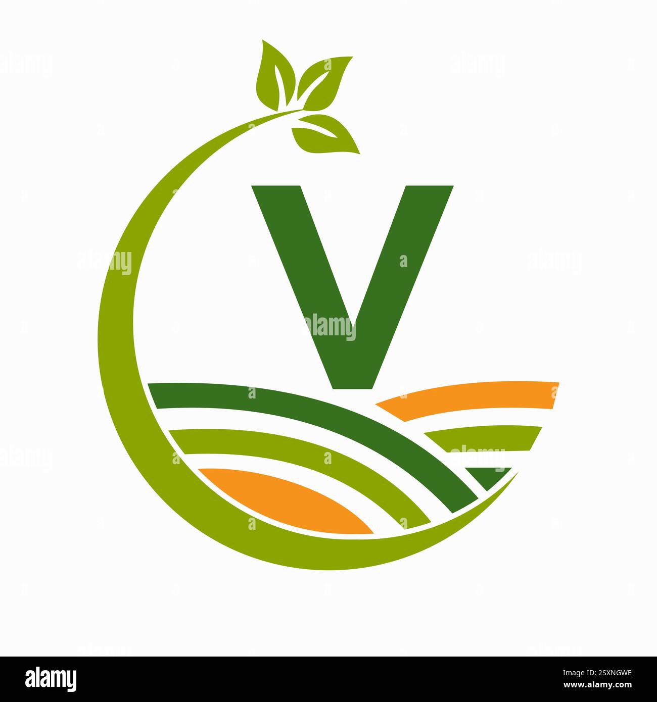 Initial Letter V Agriculture And Farming Logo Combine With Field and ...