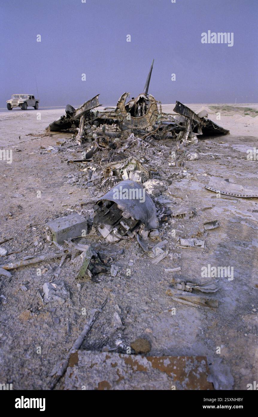 First Gulf War: 2nd April 1991 A U.S. Army Humvee drives past a totally ...