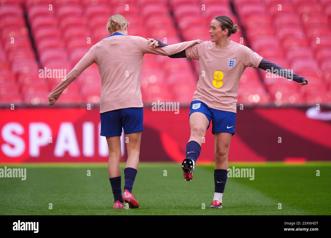 England's Grace Clinton (right) during a training session at Wembley ...