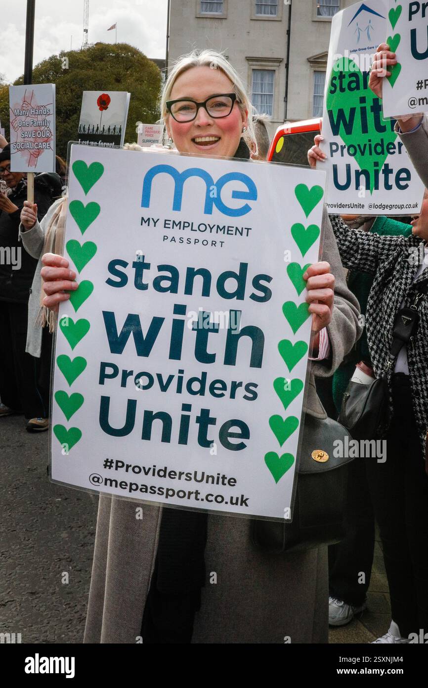 London, UK. 25nd Feb 2025. Protesters rally. The 'Providers Unite ...