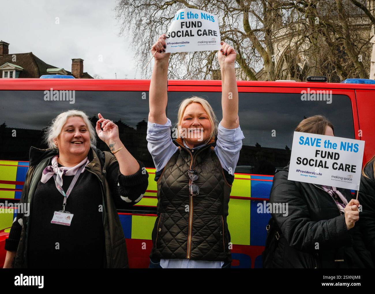 London, UK. 25nd Feb 2025. Protesters rally. The 'Providers Unite ...