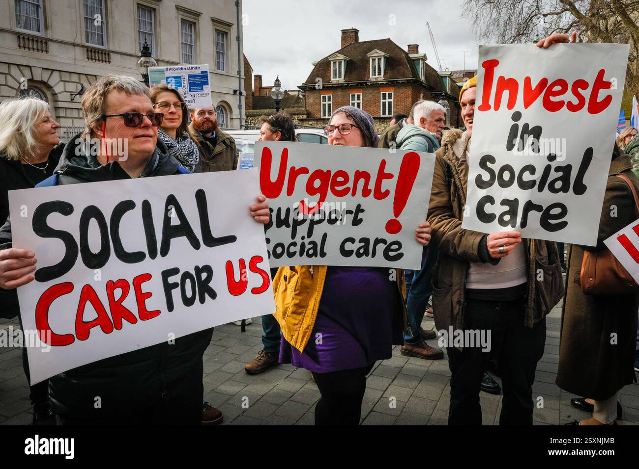 London, UK. 25nd Feb 2025. Protesters rally. The 'Providers Unite ...