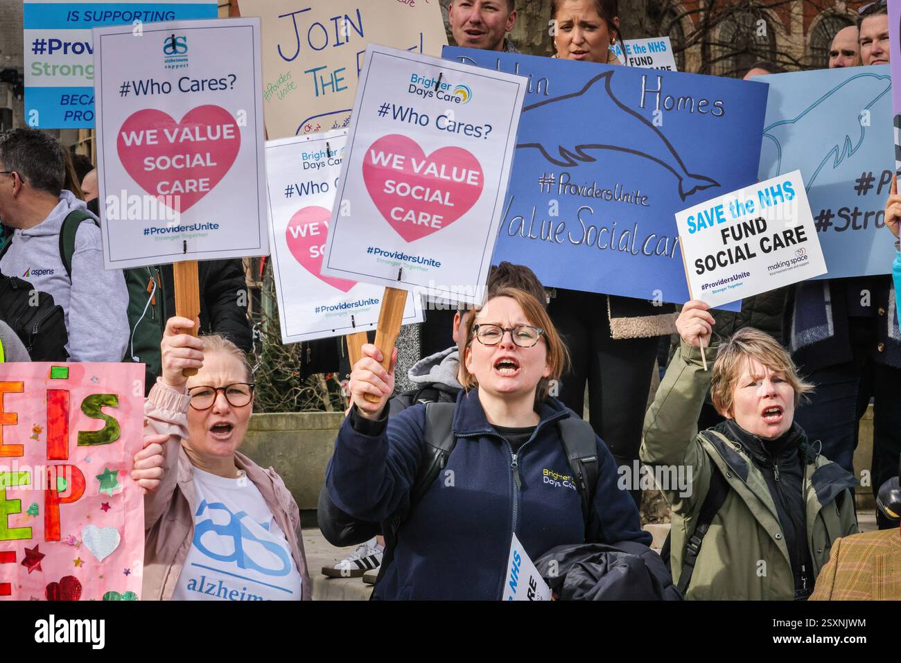 London, UK. 25nd Feb 2025. Protesters rally. The 'Providers Unite ...