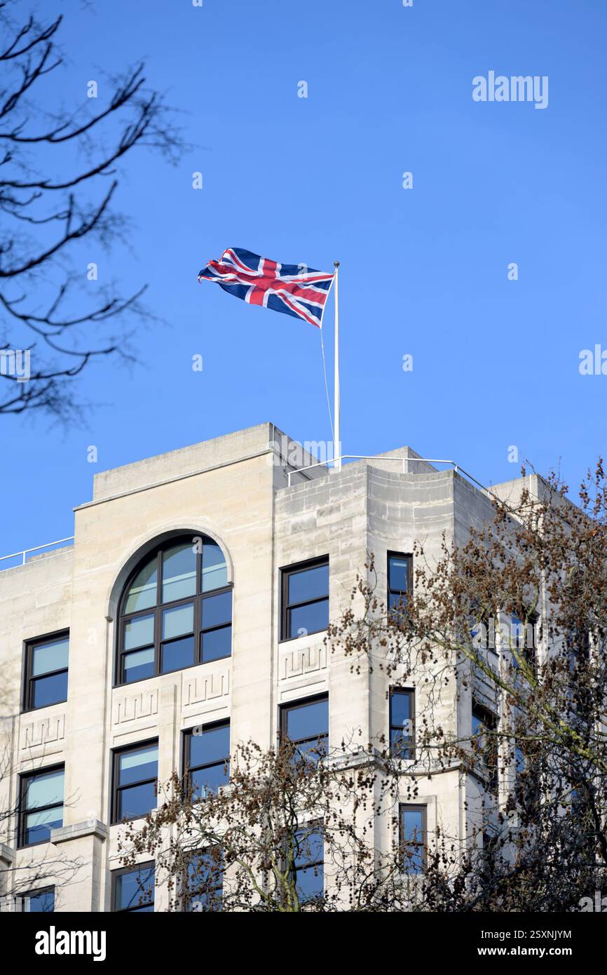 London, UK. Union Flag flying from the roof of the Adelphi Building in ...