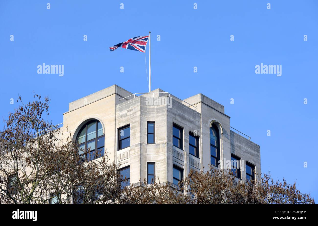 London, UK. Union Flag flying from the roof of the Adelphi Building in ...