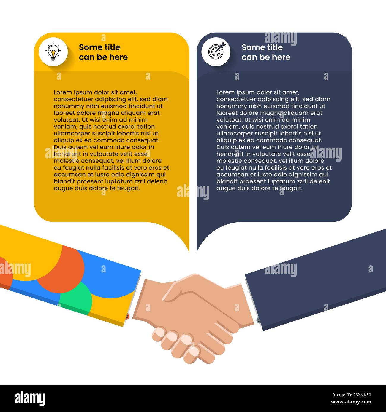 Infographic template with icons and 2 options or steps. Handshake. Can ...