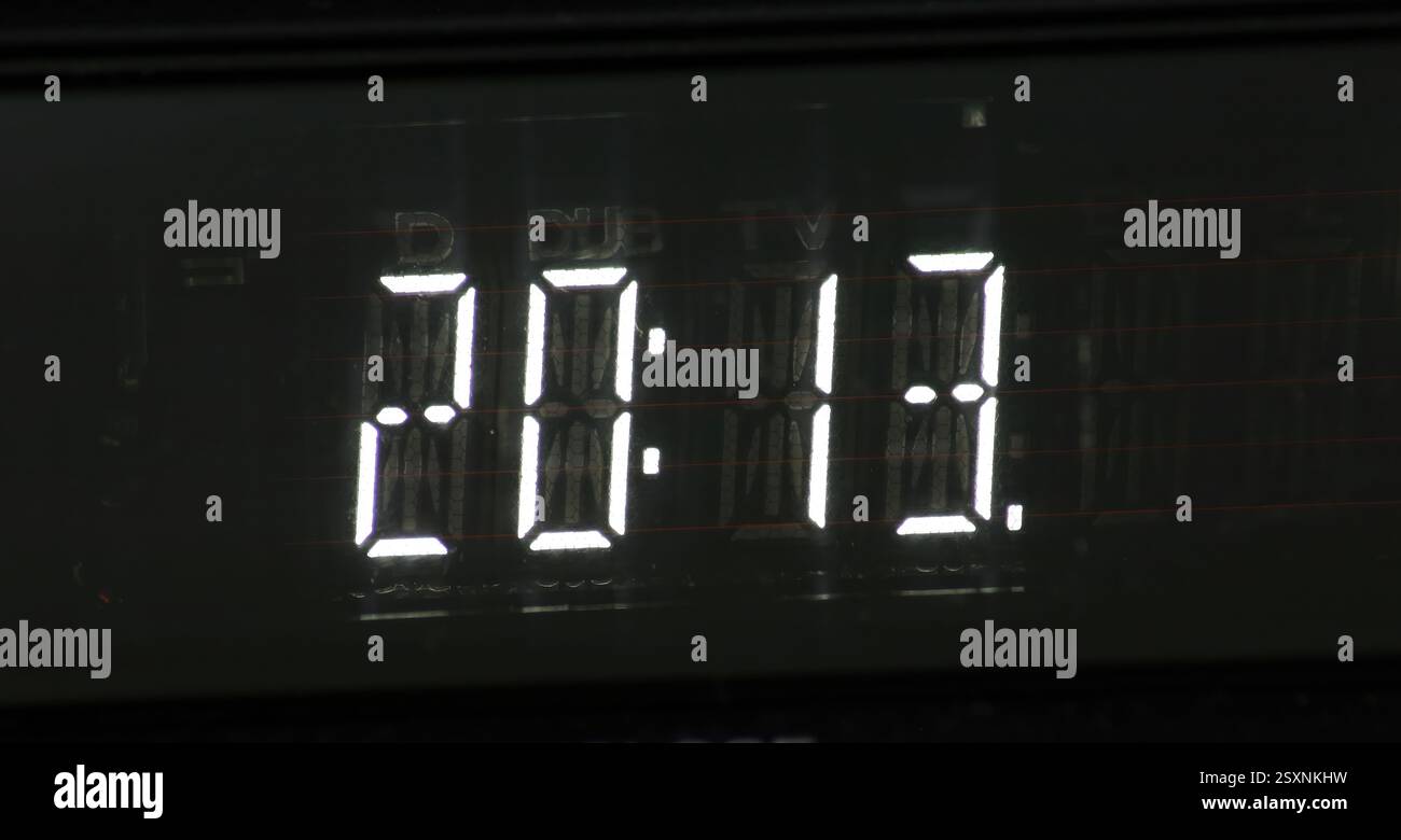 Close up of a digital display showing the time, creating a symmetrical ...
