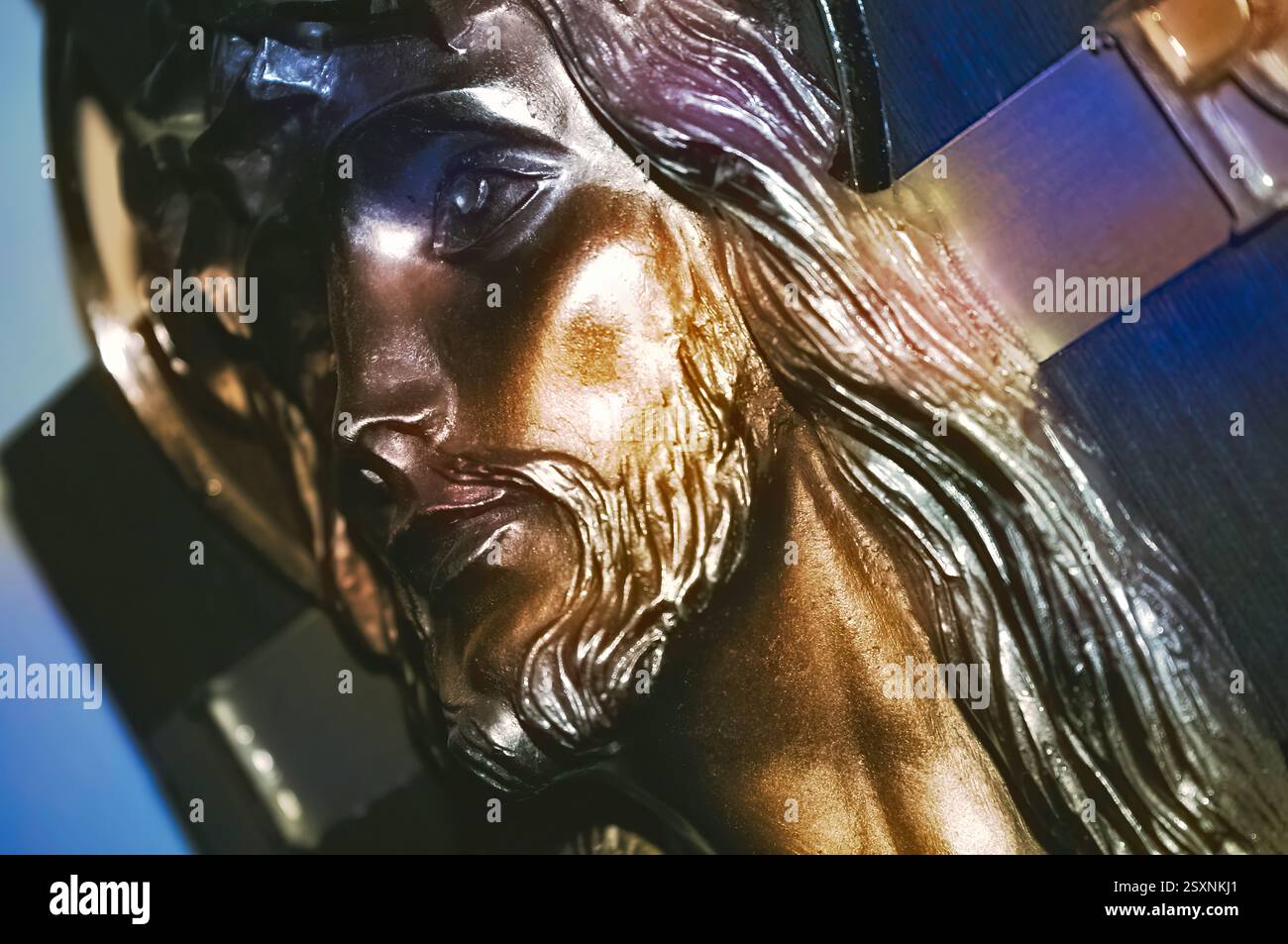 Bronze statue of Jesus Christ wearing crown of thorns, evoking ...