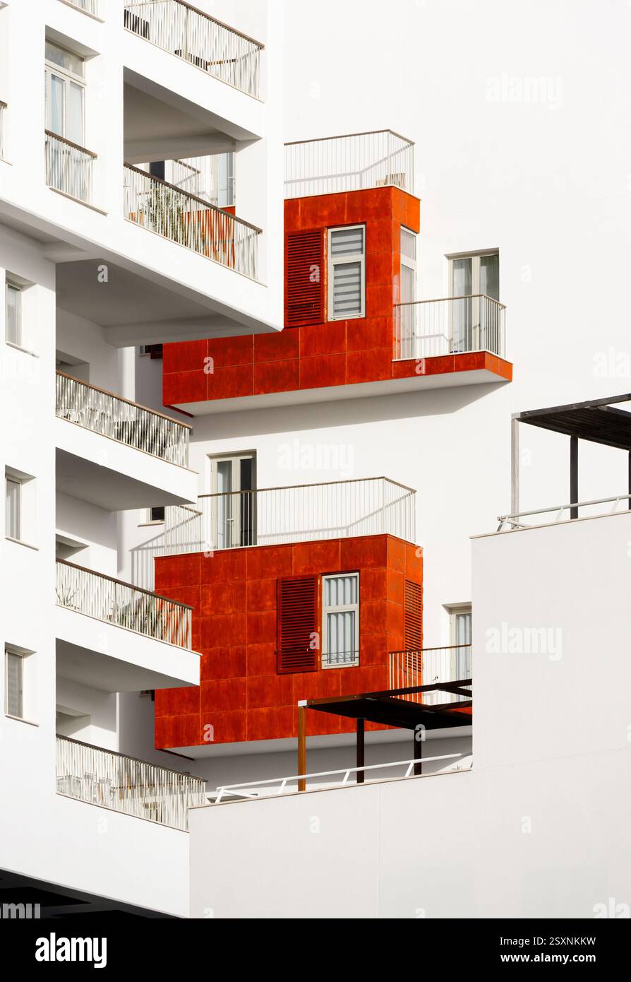 Modern apartment building in Sliema, Malta. Sharp contrast between the ...