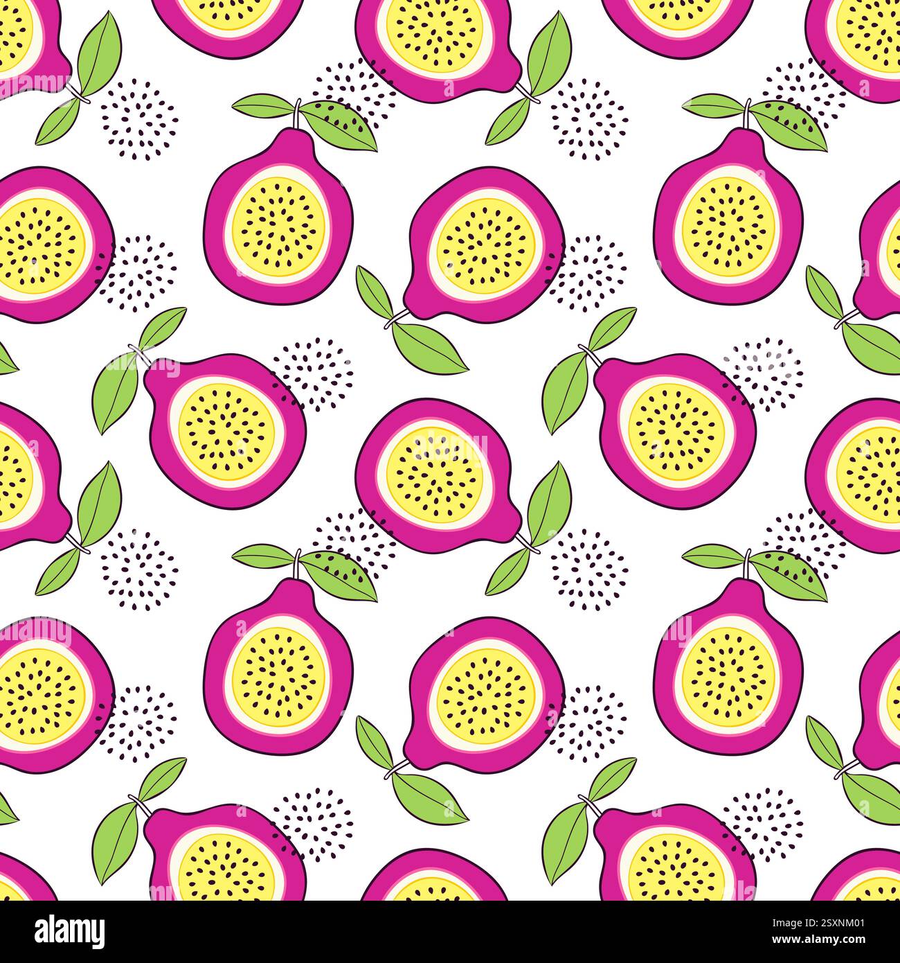 Exotic passion fruit pattern. Summer vibe. Drawing of stylized fruits ...