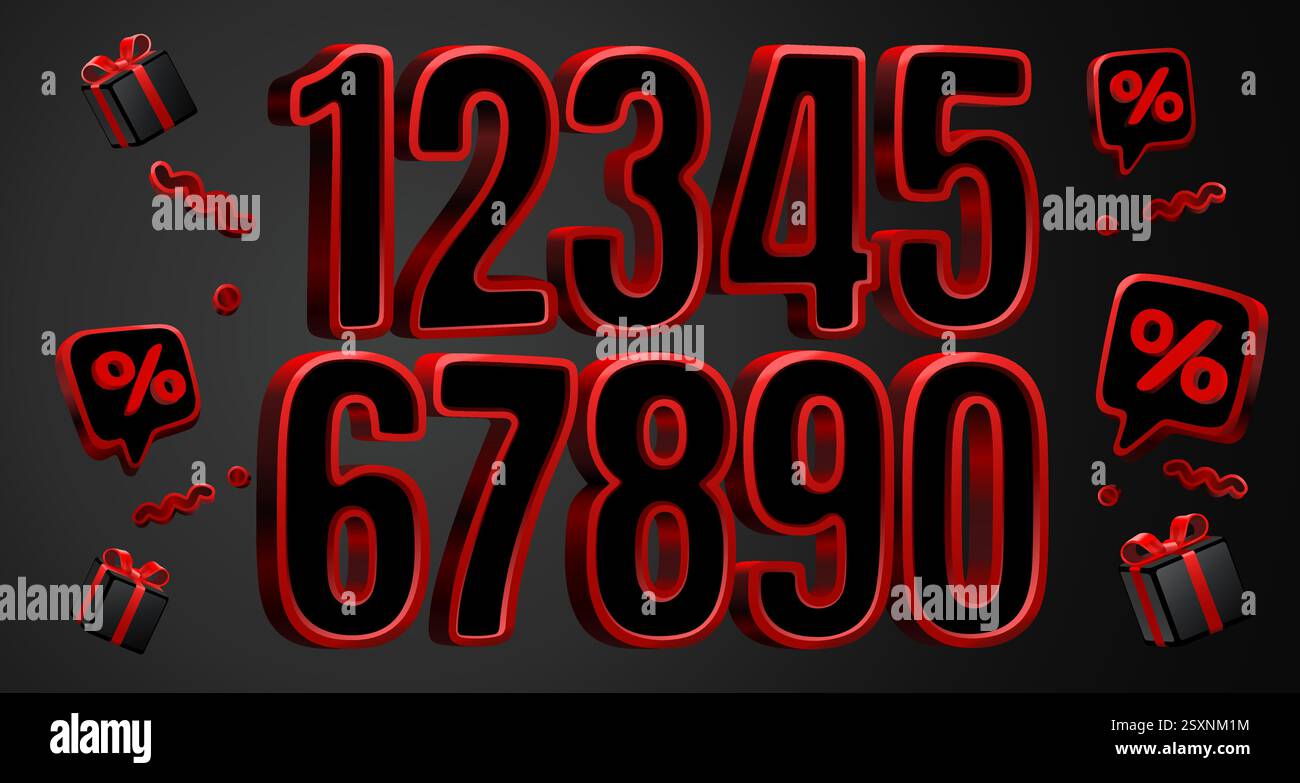 Black Friday Red numbers, volumetric symbols, set of numbers for sale ...