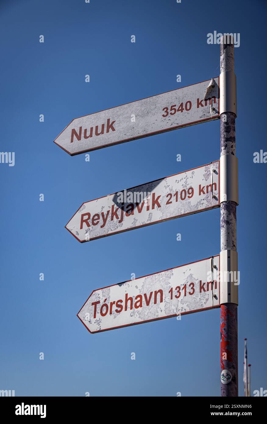 Signpost showing distances in Copenhagen, Denmark Stock Photo - Alamy