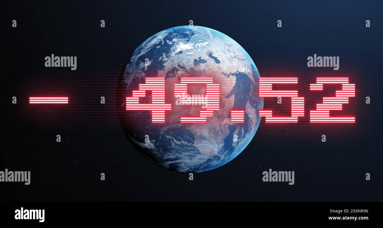 Rotating Earth with red numerical data image over space background Stock Photo - Alamy