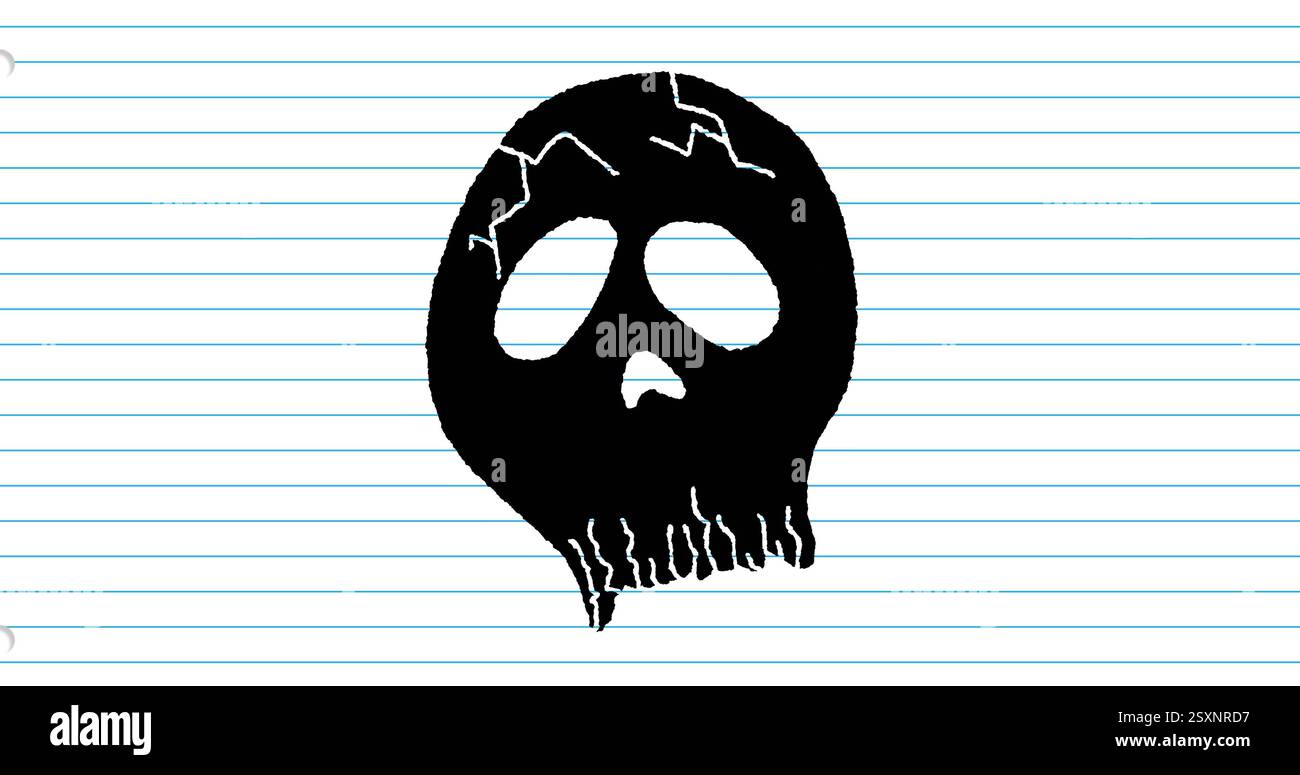 Skull drawing image over lined notebook paper background Stock Photo ...