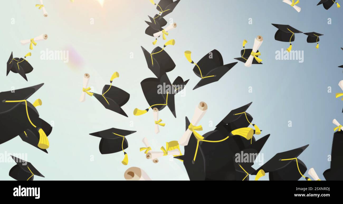 Graduation caps and diplomas image floating in air Stock Photo - Alamy
