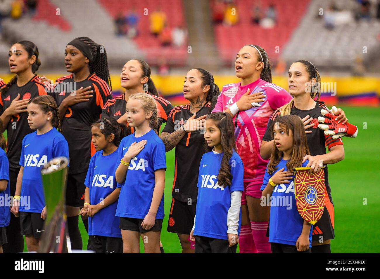 Colombia sings their national anthem before a She Believes Cup Soccer ...