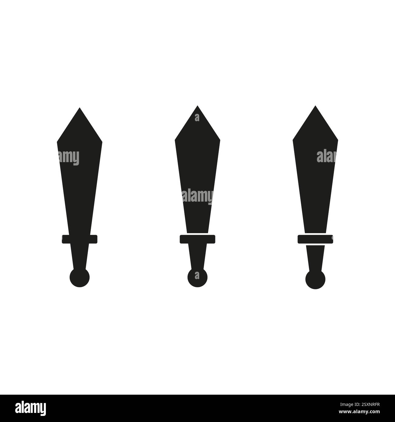 Three sword icons. Medieval weapon silhouette. Sharp blade symbol ...